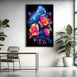 Neon Flower Abstract Printable Wall Art Digital Download - Etsy