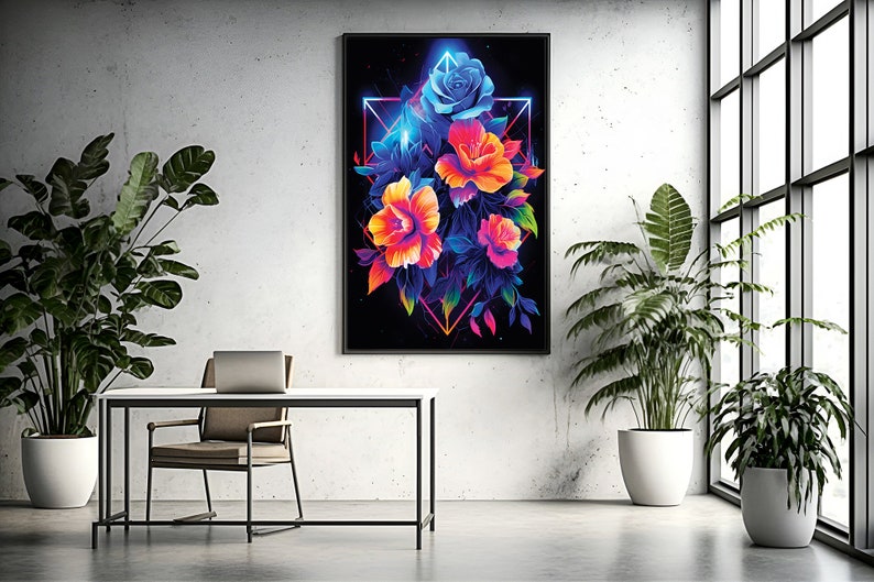 Neon Flower Abstract Printable Wall Art Digital Download - Etsy