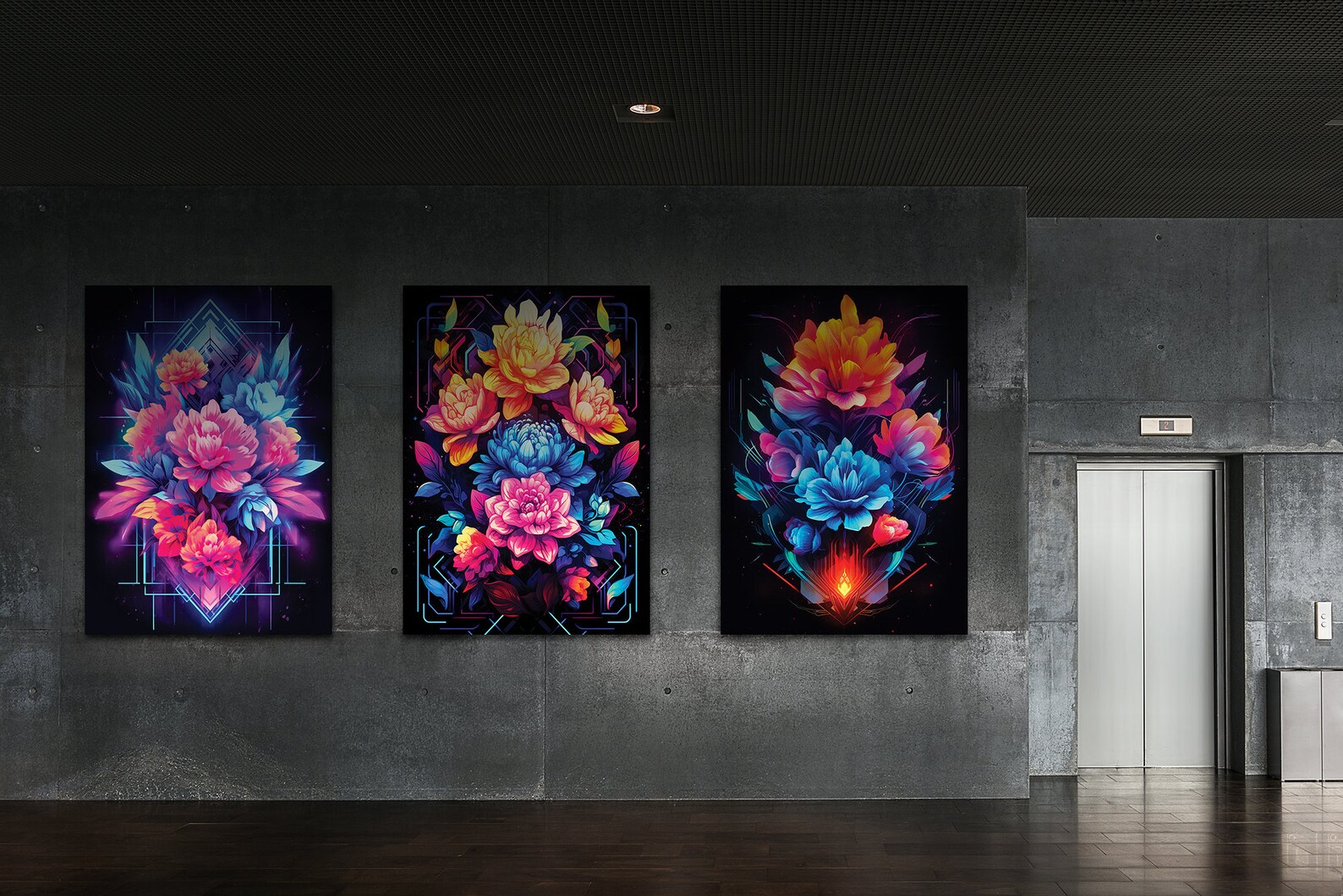 Neon Flower Abstract Printable Wall Art Digital Download - Etsy