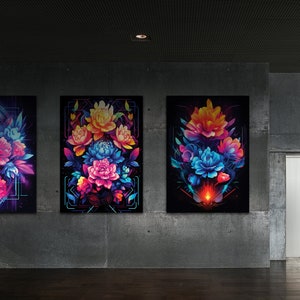 Neon Flower Abstract Printable Wall Art Digital Download - Etsy