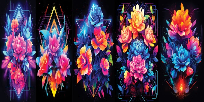 Neon Flower Abstract Printable Wall Art Digital Download - Etsy