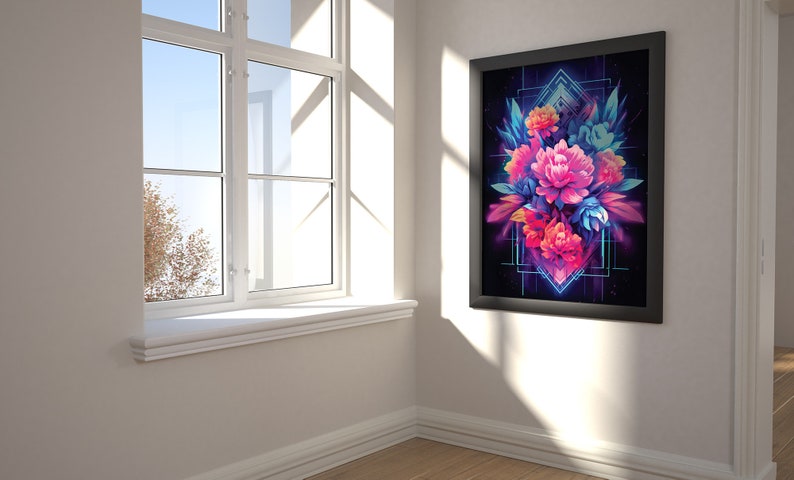 Neon Flower Abstract Printable Wall Art Digital Download - Etsy