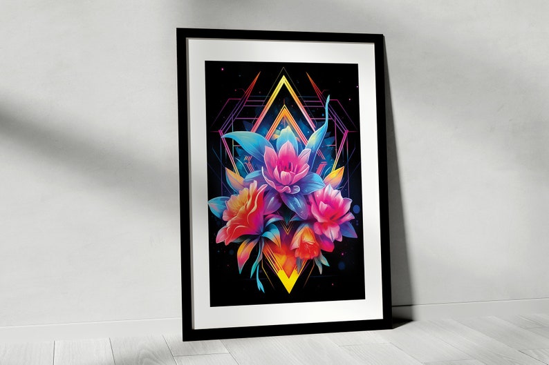 Neon Flower Abstract Printable Wall Art Digital Download - Etsy