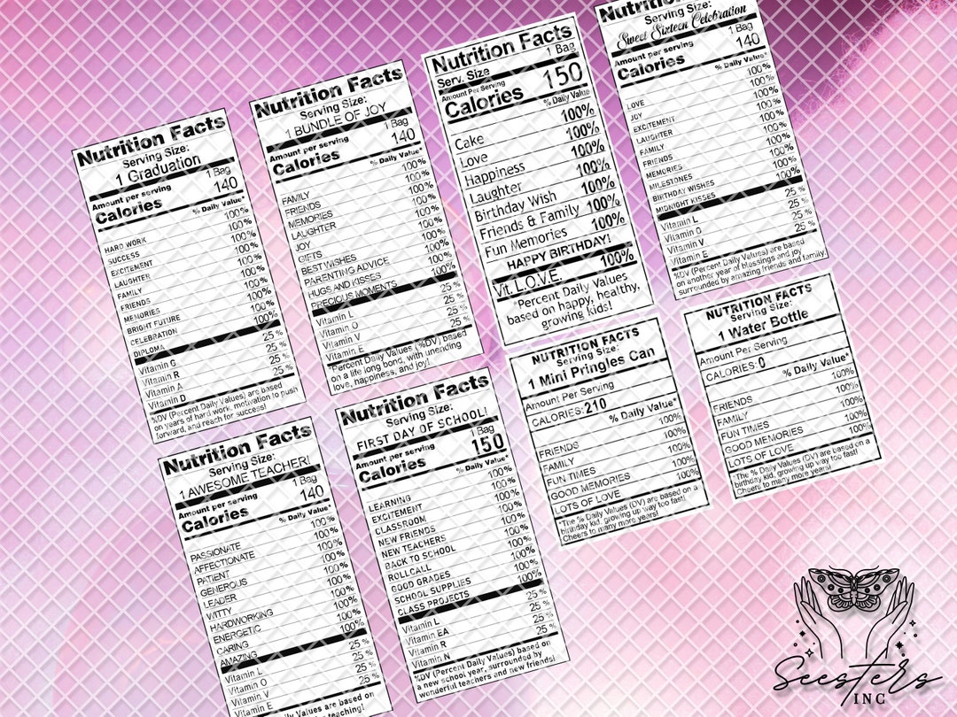 Chip Bag Nutrition Label Clipart in Various Themes - Ready to Use ...