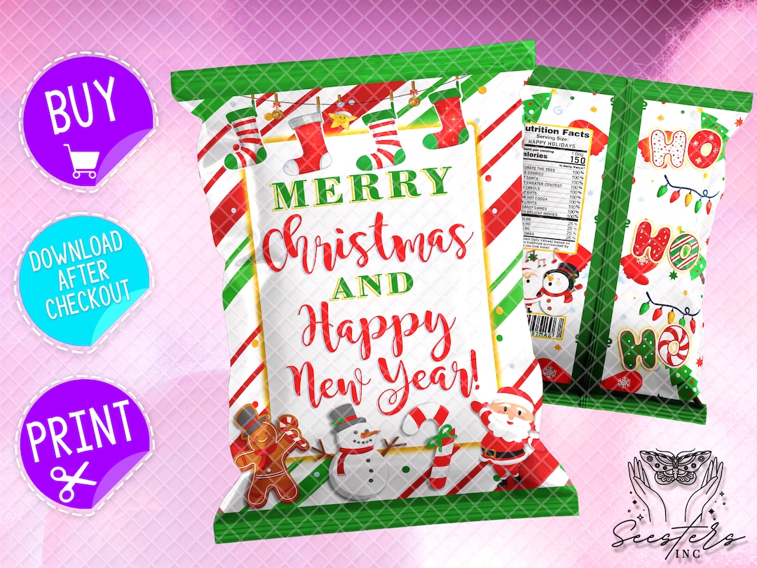 Instant Download Christmas Holiday Chip Bag Printable - Non Editable - Etsy