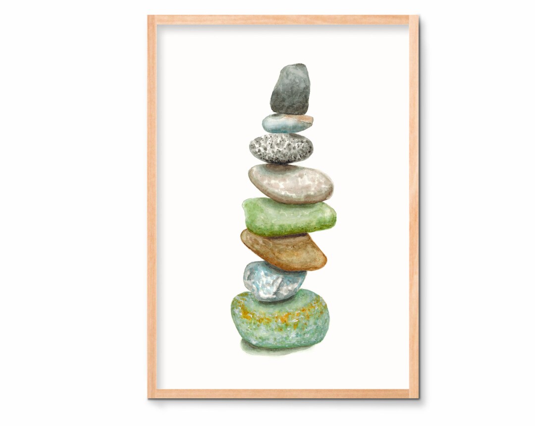 Balancing Stones Art Print, Earth Tone Watercolor Print, Peaceful Wall ...