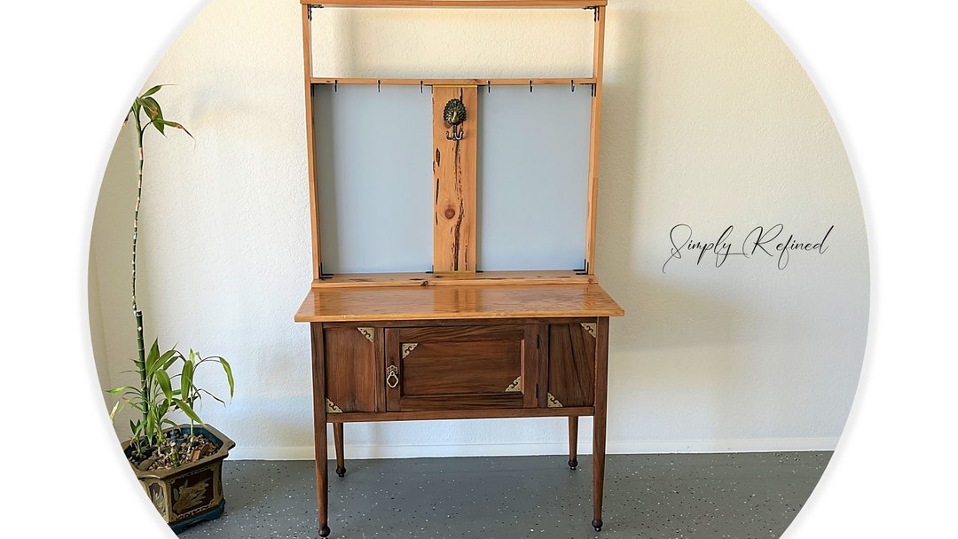 Vintage Farmhouse Style Hall Tree With Shelf, Hooks and Cupboard for ...