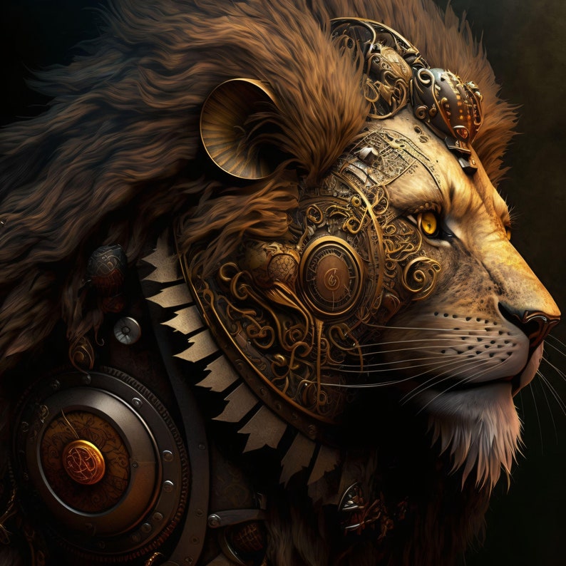Steampunk Style Lion Portrait Canvas, Metal, Acrylic, or Giclee Quality ...