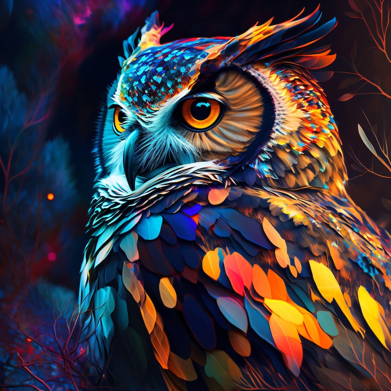 Colorful Owl Canvas, Metal, Acrylic, or Giclee Quality Prints Mounting ...