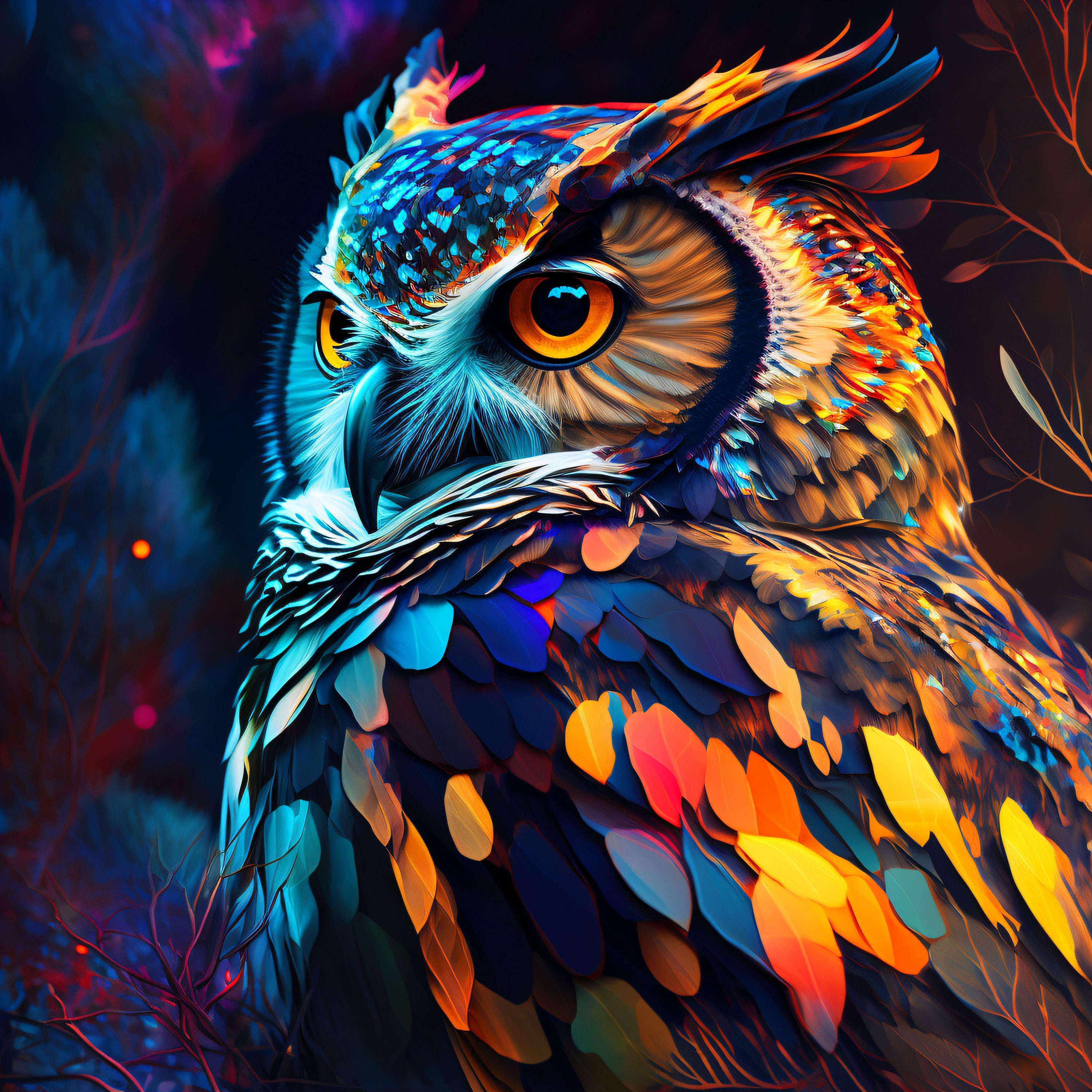 Colorful Owl Canvas, Metal, Acrylic, or Giclee Quality Prints Mounting ...