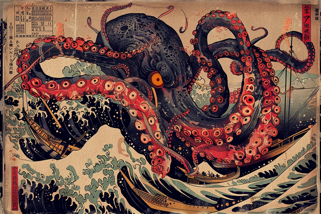 Giant Octopus Japanese Style - Canvas, Metal, Acrylic, Framed, or ...