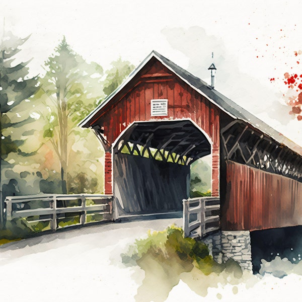 Red Covered Bridge - Etsy