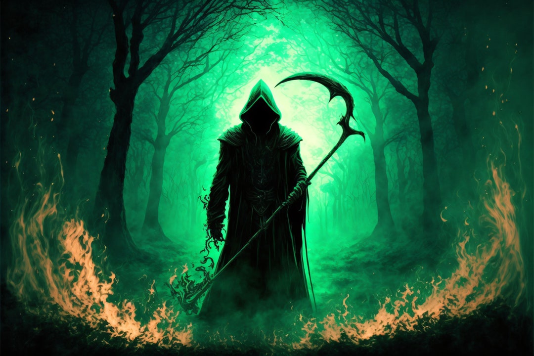 Grim Reaper Holding a Scythe in the Forest - Canvas, Metal, Acrylic ...