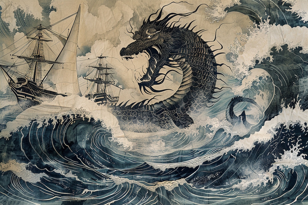 Japanese Sea Monster Art Print – Ukiyo-e Style, Nautical Canvas - Etsy