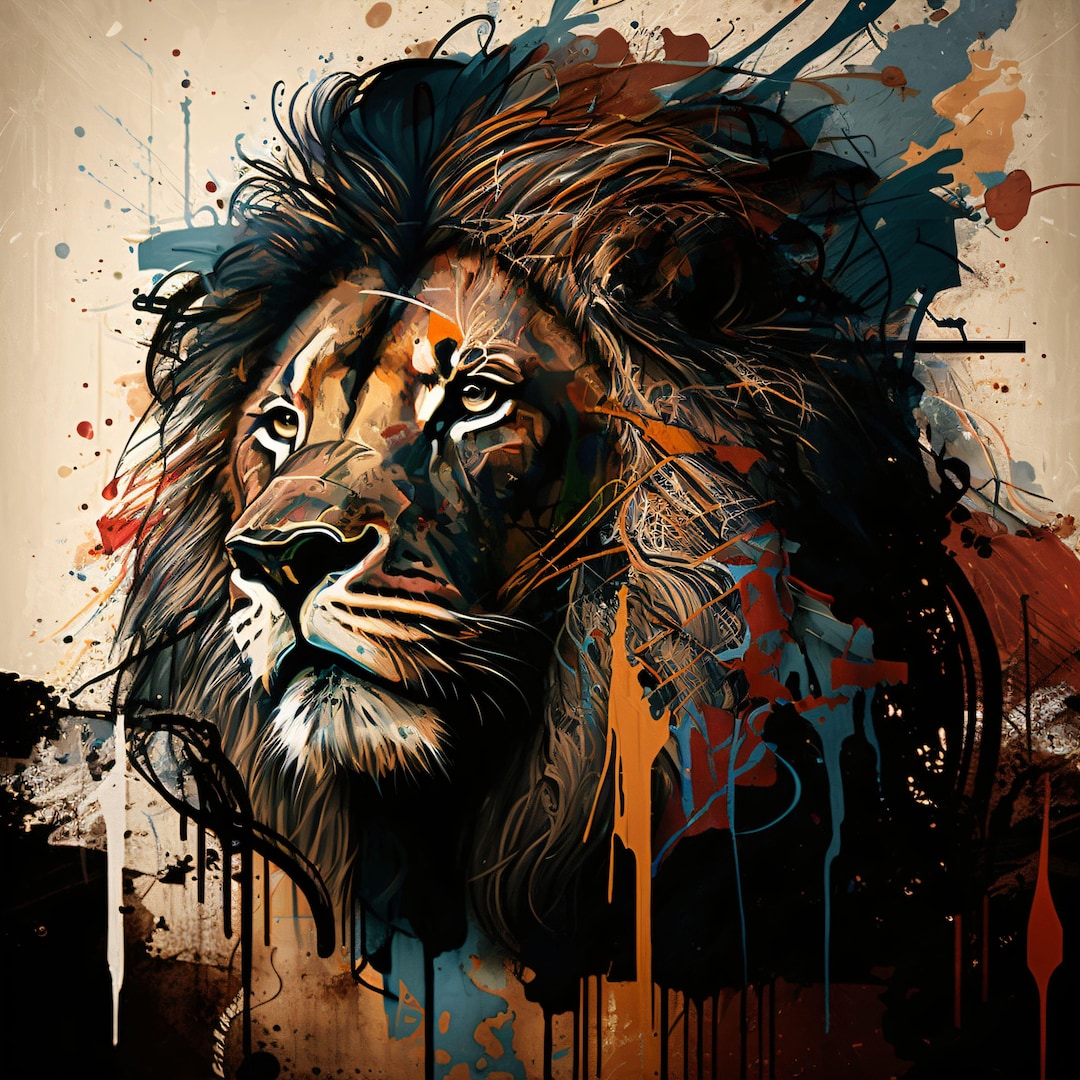 Graffiti Lion Head Portrait Canvas, Metal, Acrylic, Framed, or Giclee ...