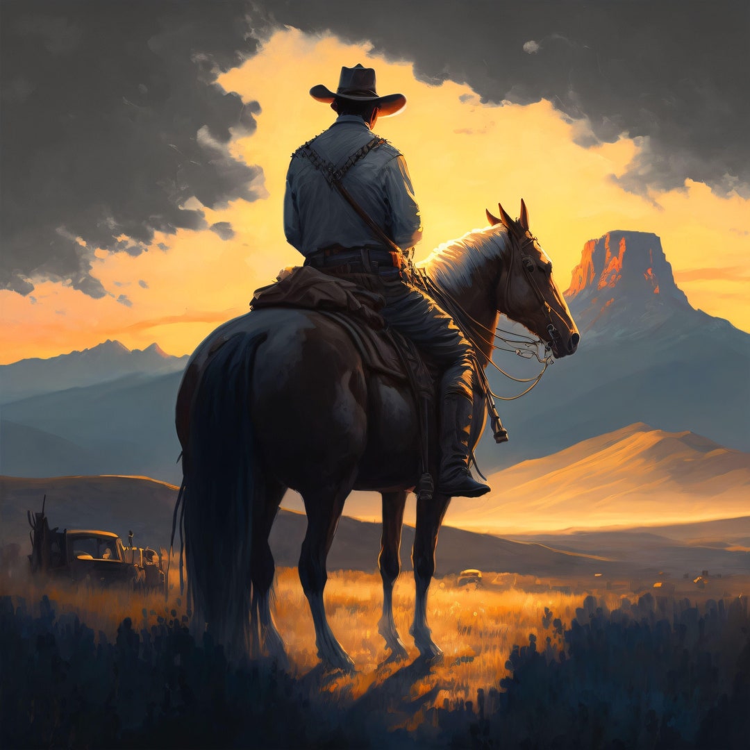 Cowboy Enjoying the Scenery - Canvas, Metal, Acrylic, Framed, or Giclee ...