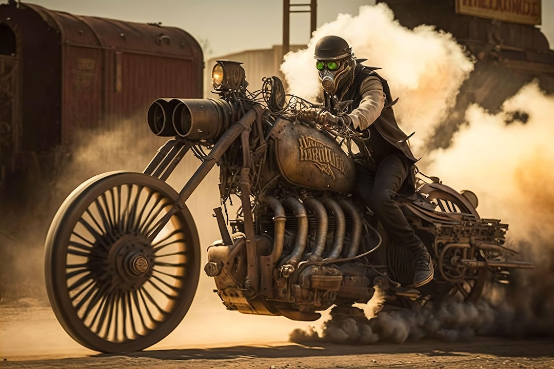 Steampunk Motorcycle Rider Canvas, Metal, Acrylic, Framed, or Giclee museum Quality Print ...