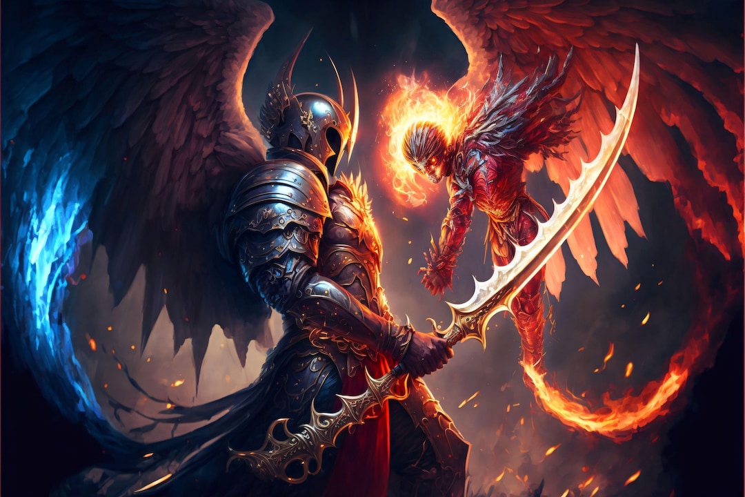 Arch Angel & Demon Battle - Canvas, Metal, Acrylic, Framed, or Giclee ...