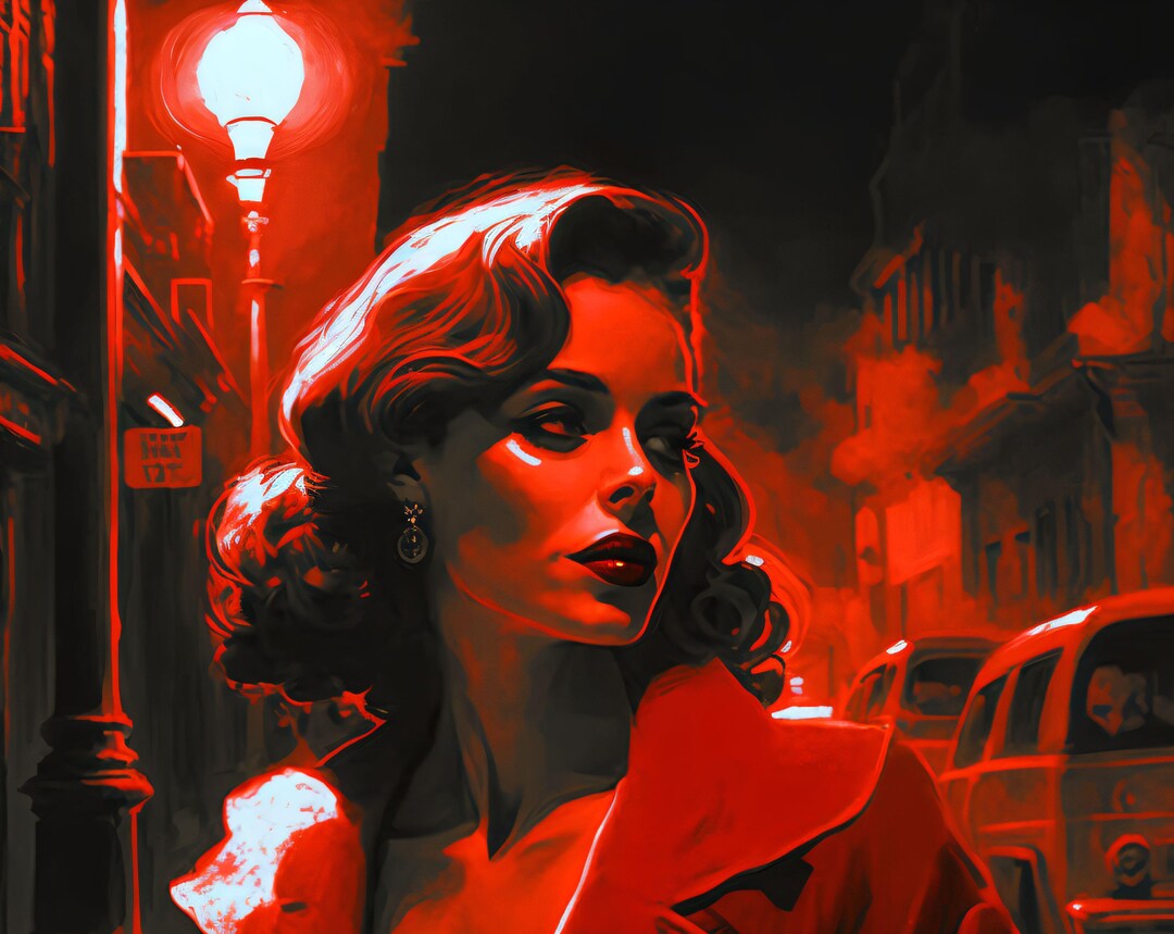 1920s Woman in Red Film Noir Style - Canvas, Metal, Acrylic, Framed, or ...
