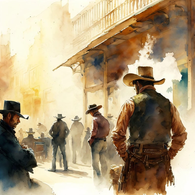 Wild West - Duel - Watercolor Style - Canvas, Metal, Acrylic, Framed ...