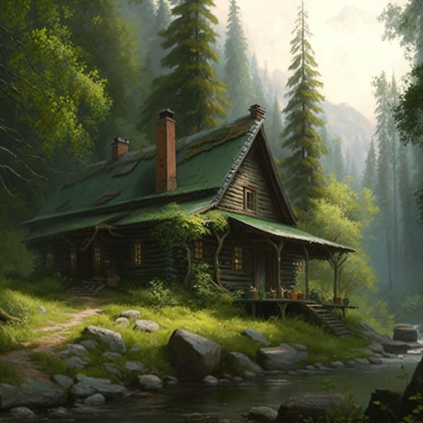 Log Cabin Art - Etsy