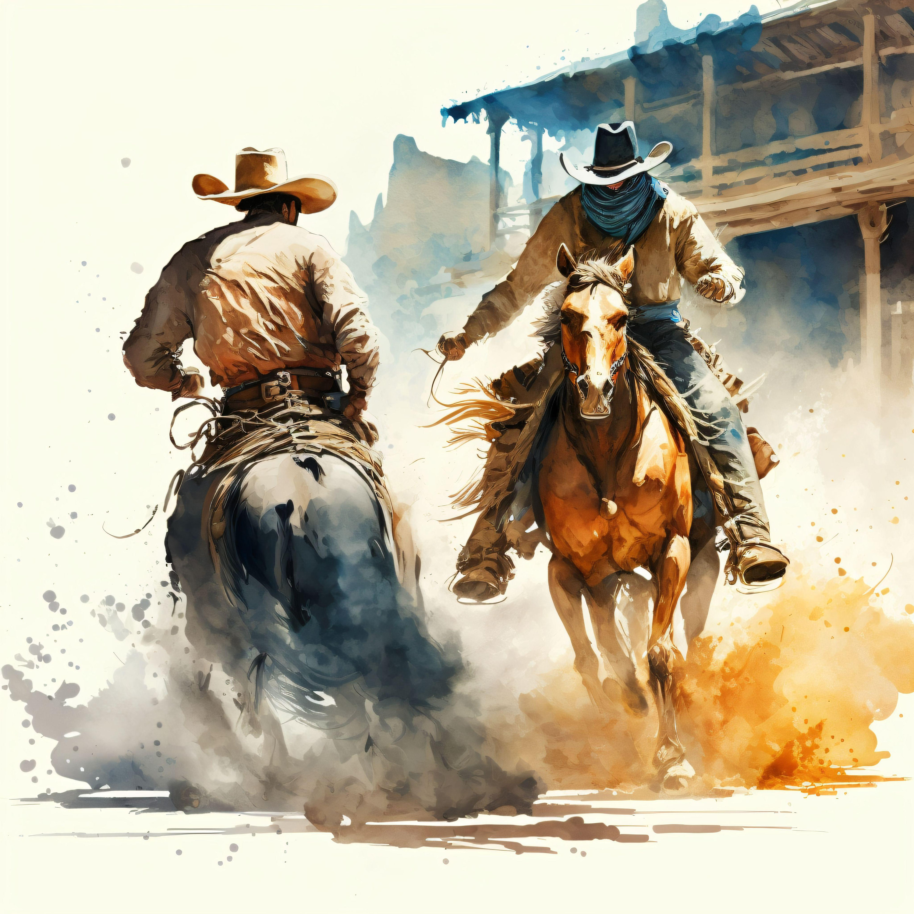 Wild West Duel Watercolor Style Canvas Free Shipping Includes All ...