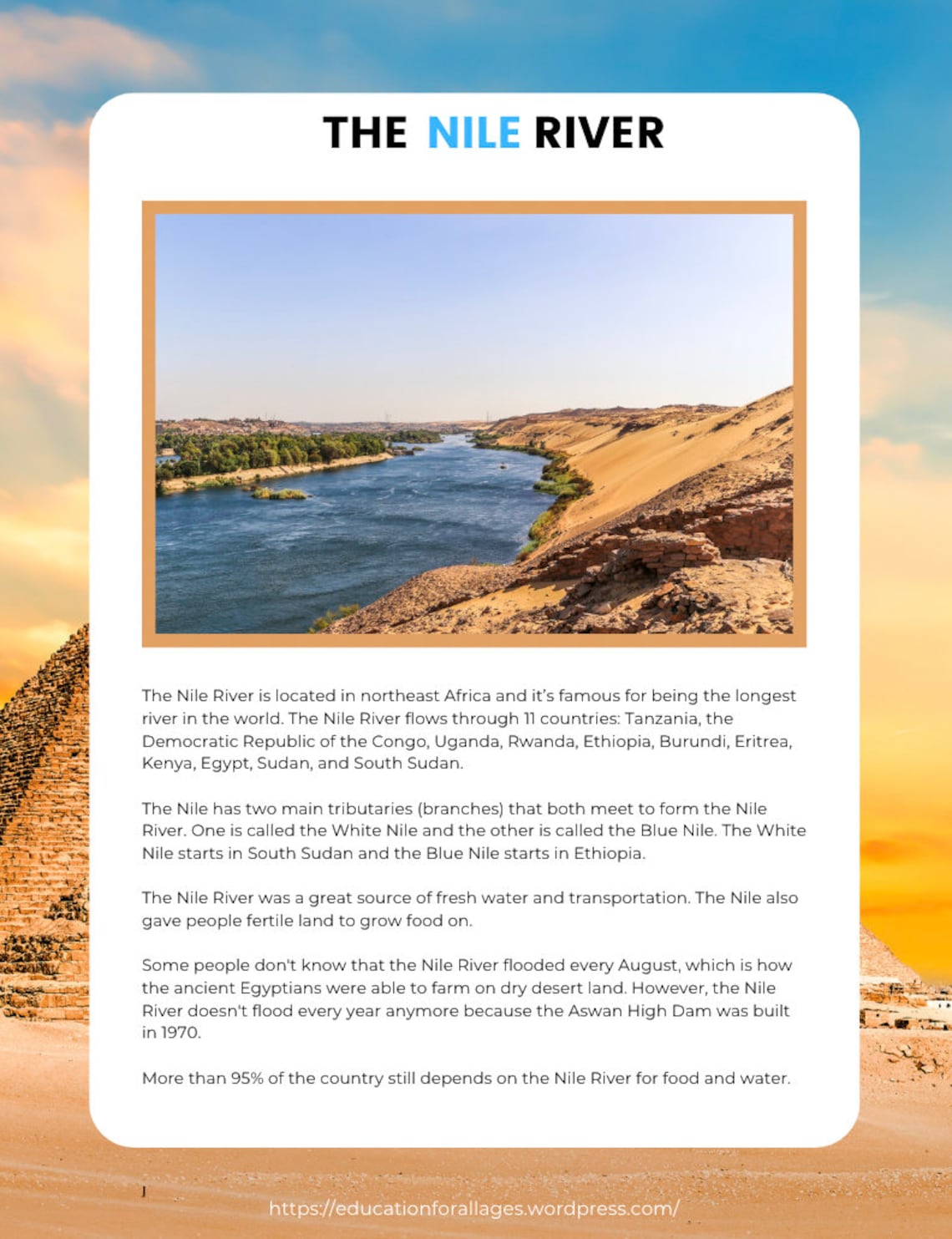 The Nile River Worksheet | Nile River Printable | Educational Printable ...