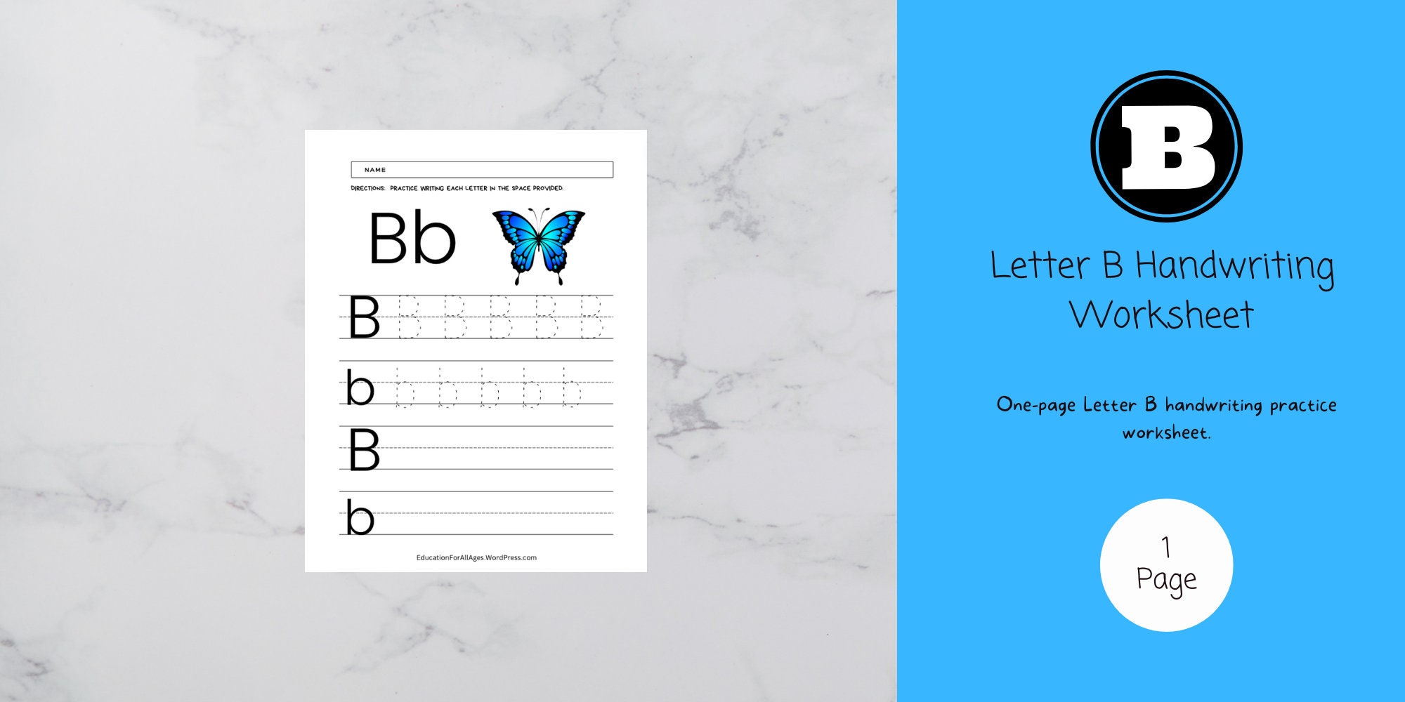 Letter B Handwriting Practice Worksheet Handwriting - Etsy