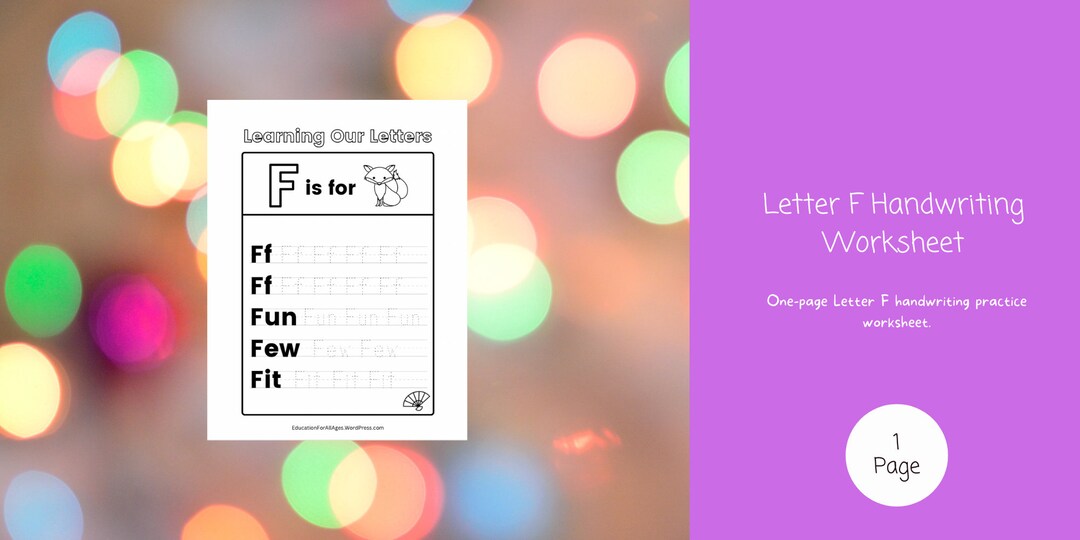 Letter F Handwriting Practice Worksheet | Letter F Worksheet | English ...