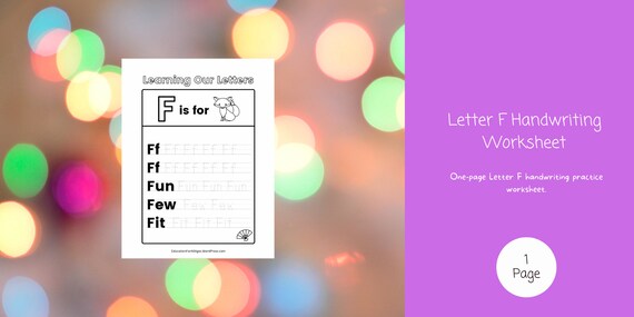 Letter F Handwriting Practice Worksheet Letter F Worksheet - Etsy