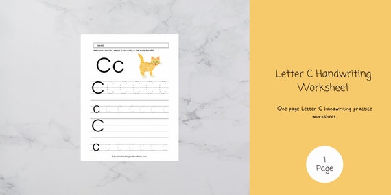 Letter C Handwriting Practice Worksheet Handwriting - Etsy