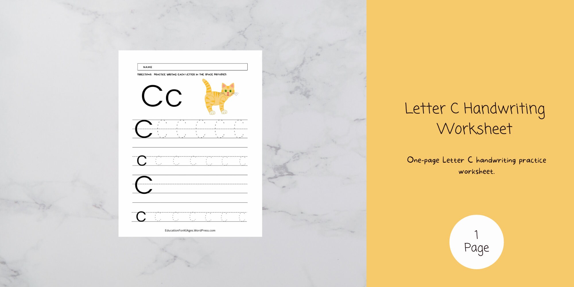 Letter C Handwriting Practice Worksheet | Handwriting Worksheet ...