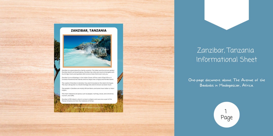Zanzibar Tanzania Informational Sheet | Worksheets for Kids | Activity ...