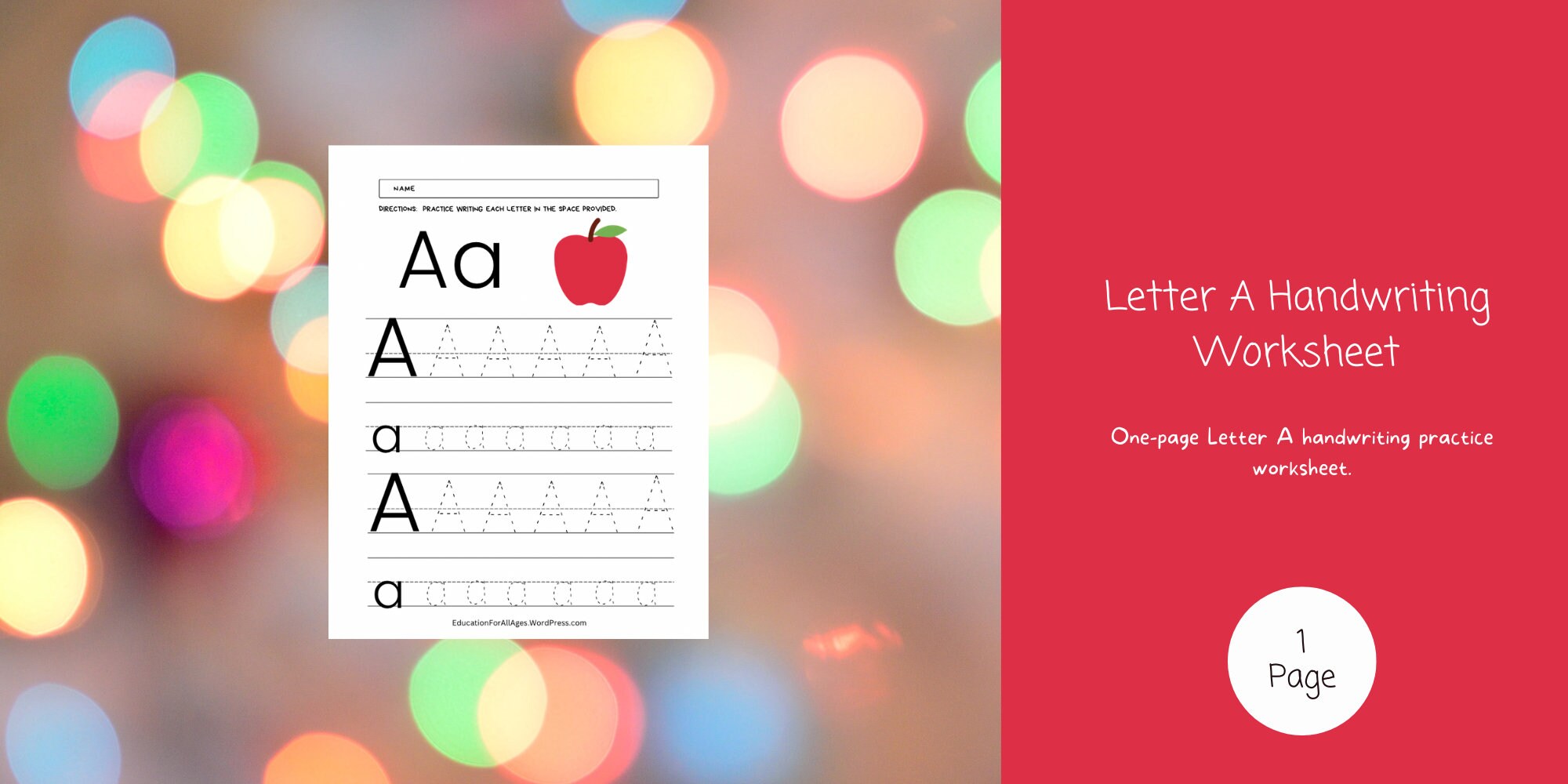 Letter A Handwriting Practice Worksheet English Worksheets - Etsy