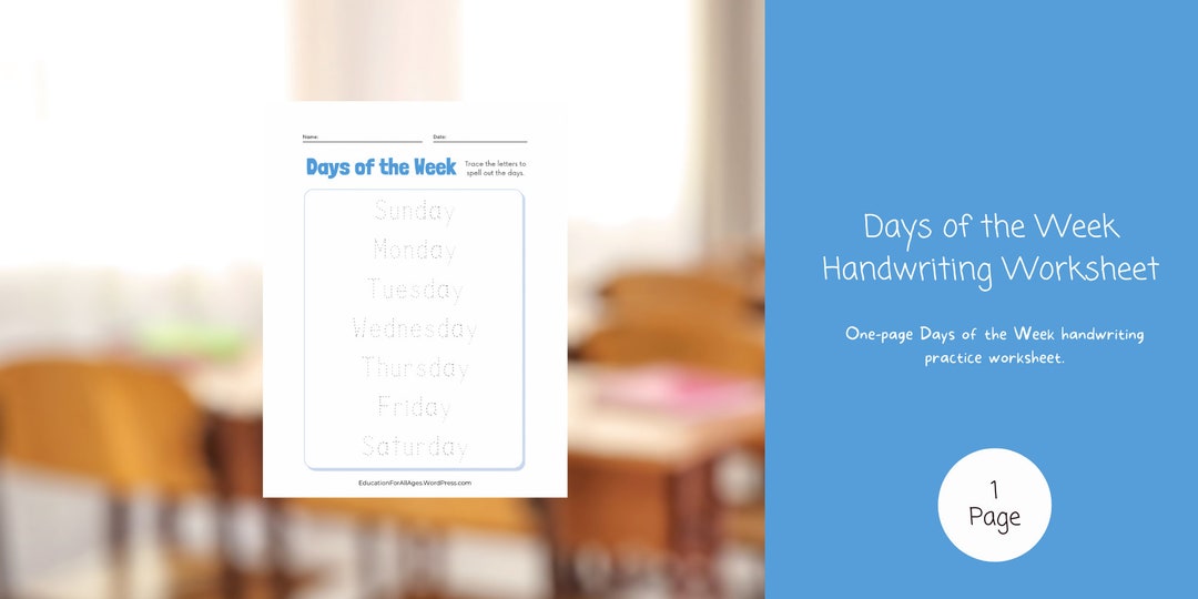 Days of the Week Handwriting Practice Activity | Handwriting Worksheet ...