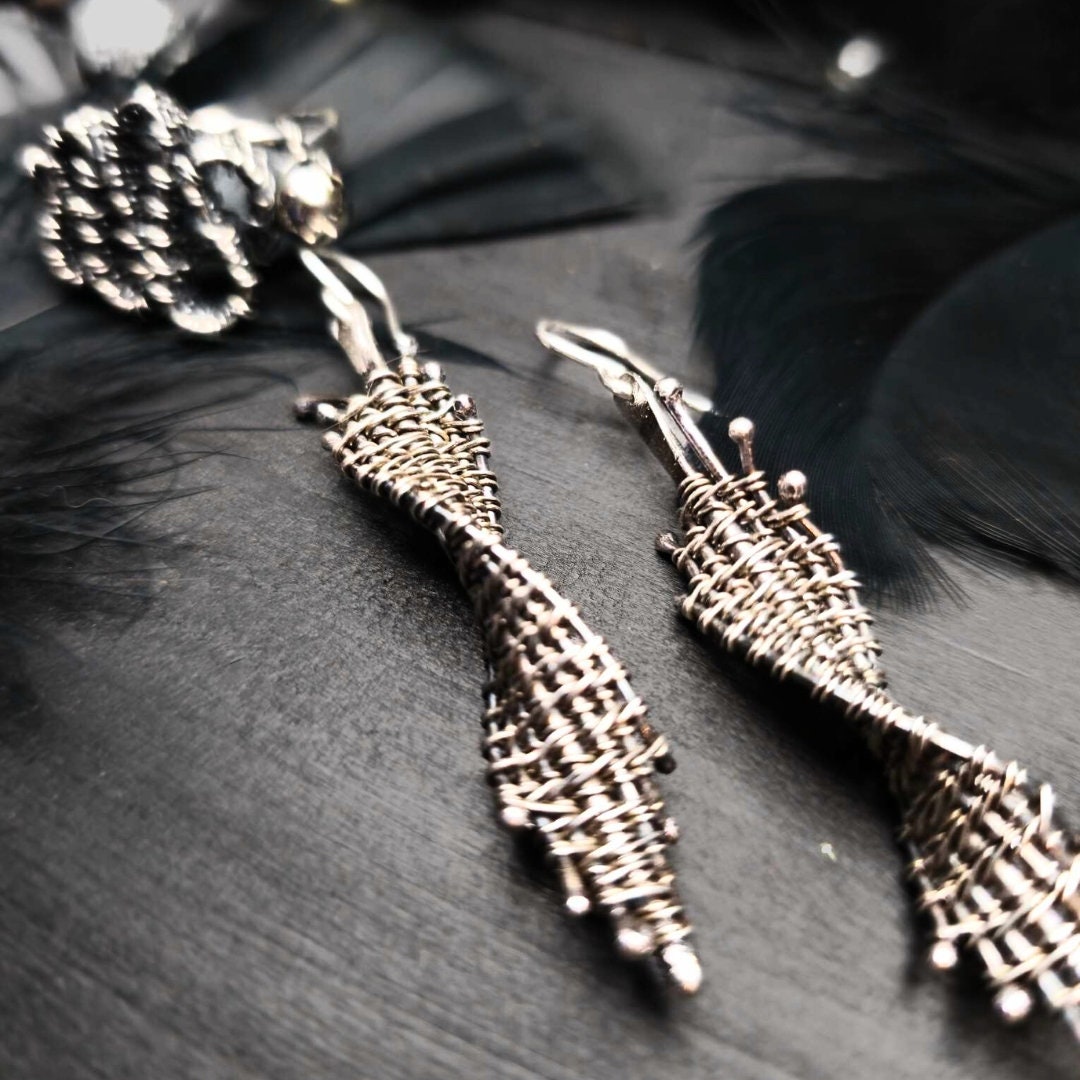 Wire Weave Earrings, Sterling Silver, Dangle Earrings, Boho Chic ...