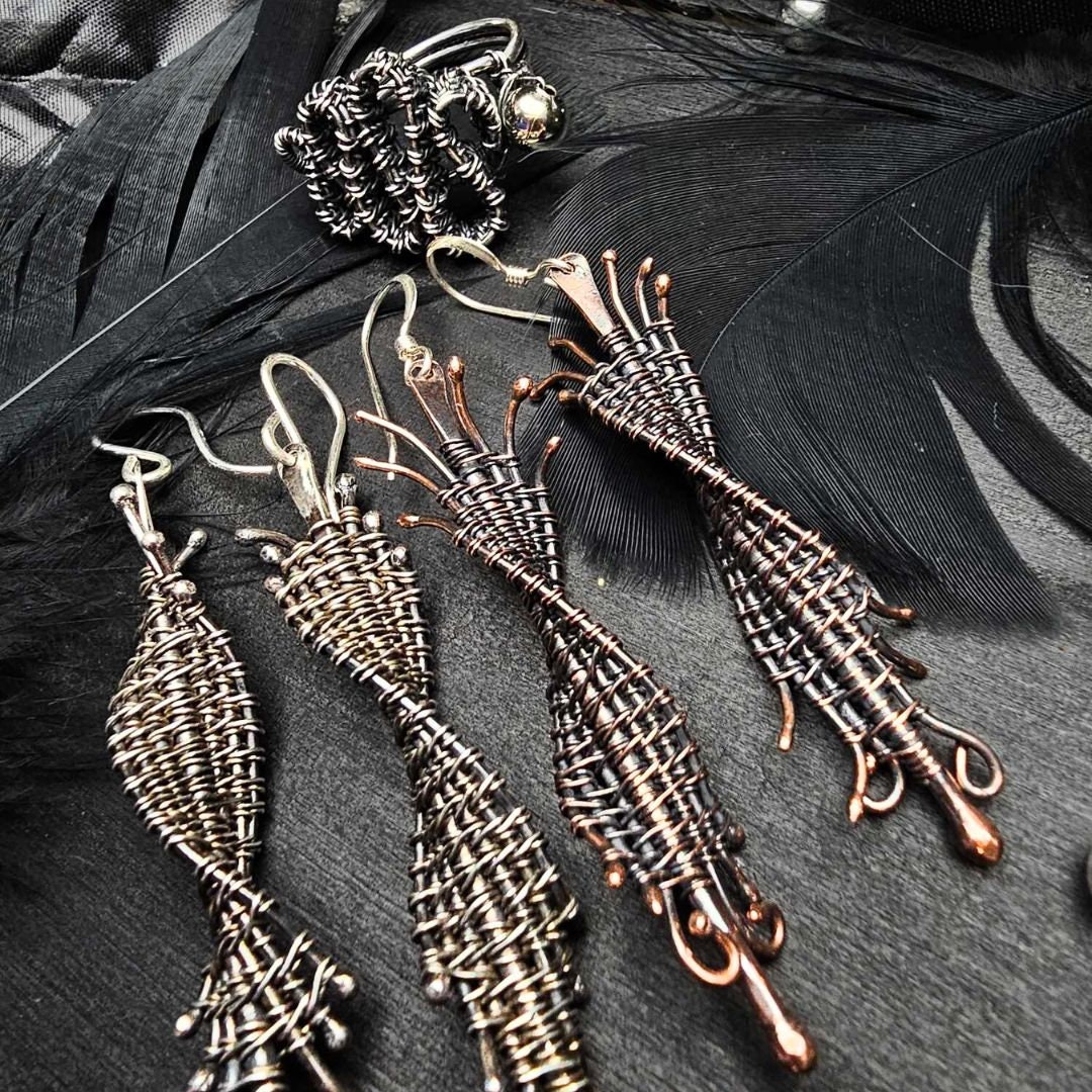 Wire Weave Earrings, Sterling Silver, Dangle Earrings, Boho Chic ...