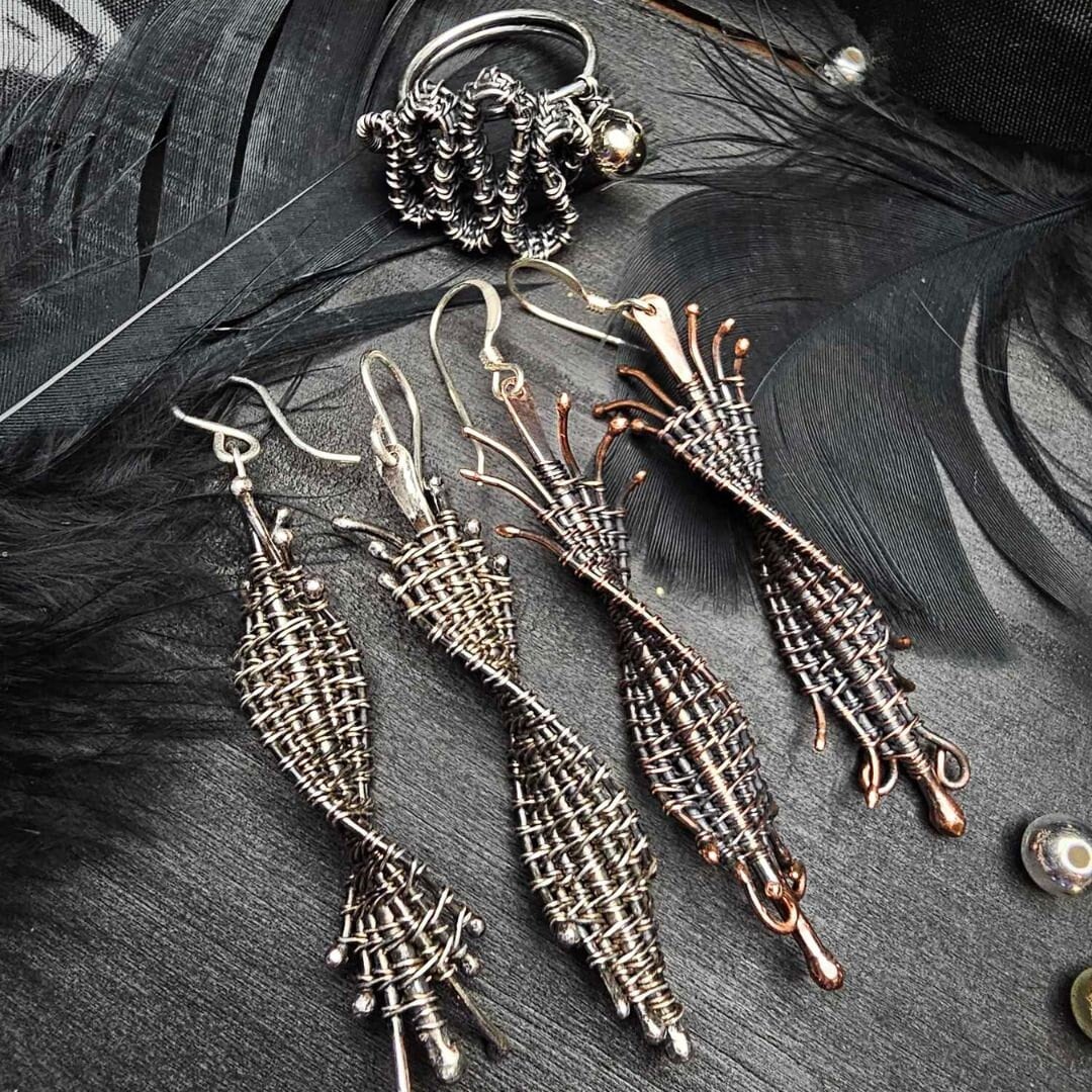 Wire Weave Earrings, Sterling Silver, Dangle Earrings, Boho Chic ...