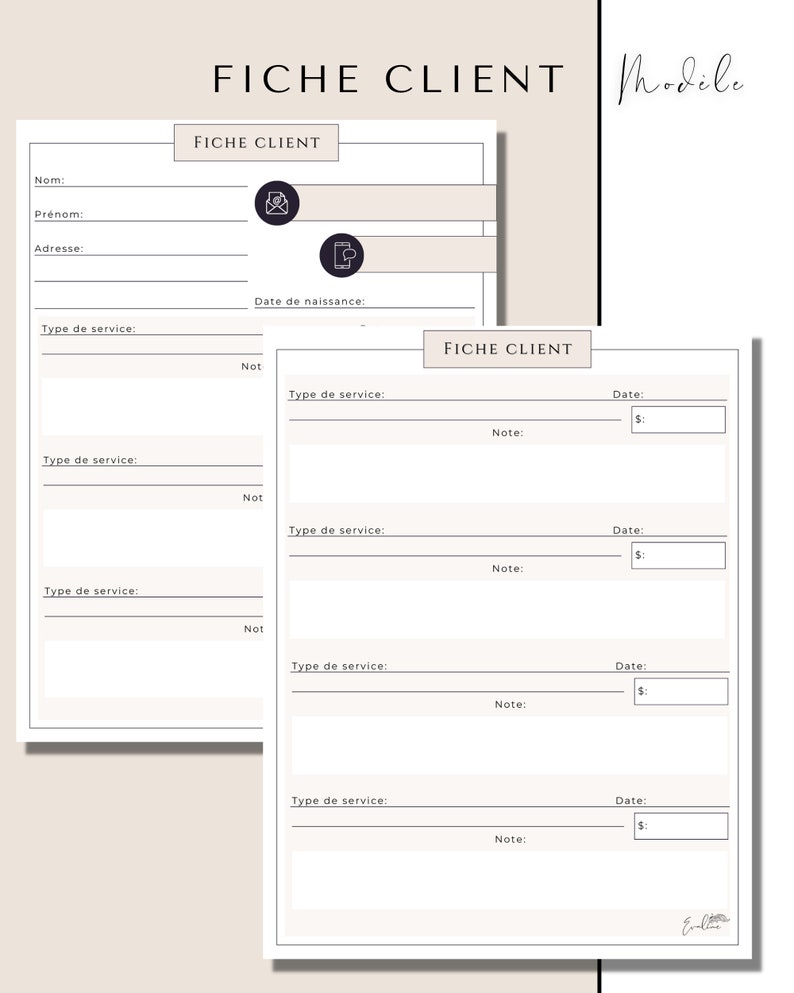 Fiche client/cliente profile à imprimer, téléchargement instantané ...