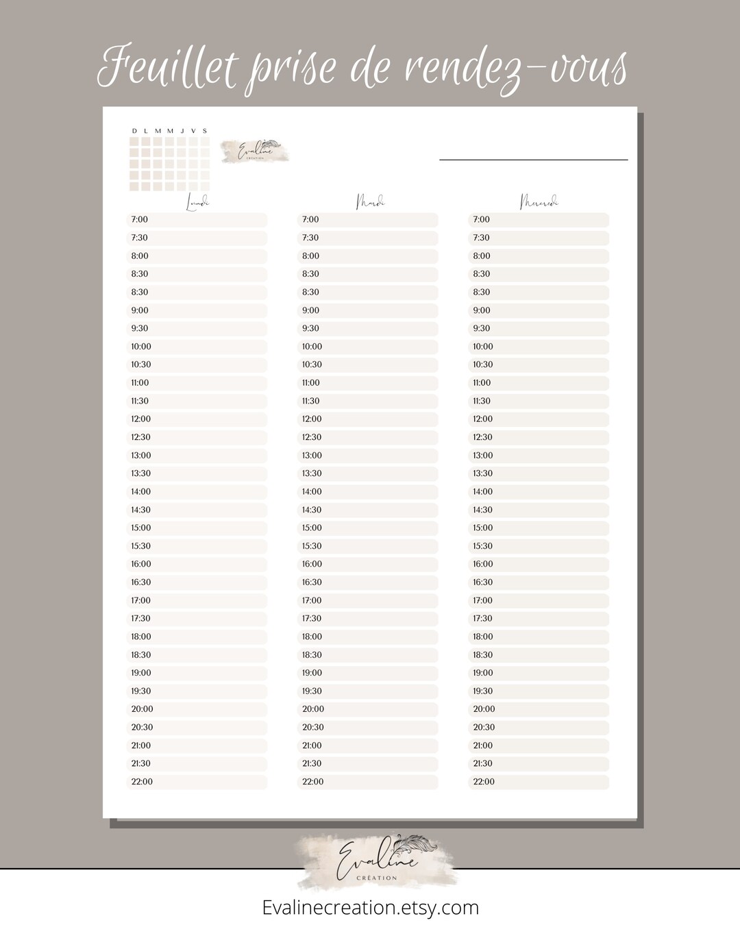 Printable Template UNLIMITED PRINTING Appointment Booking Sheet ...