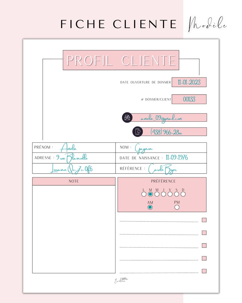 General Template Client/customer Profile Individual Profile to Print ...