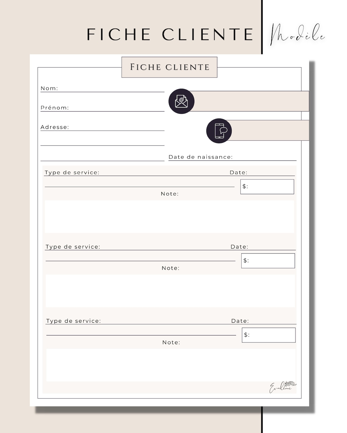 Fiche client/cliente profile à imprimer, téléchargement instantané ...