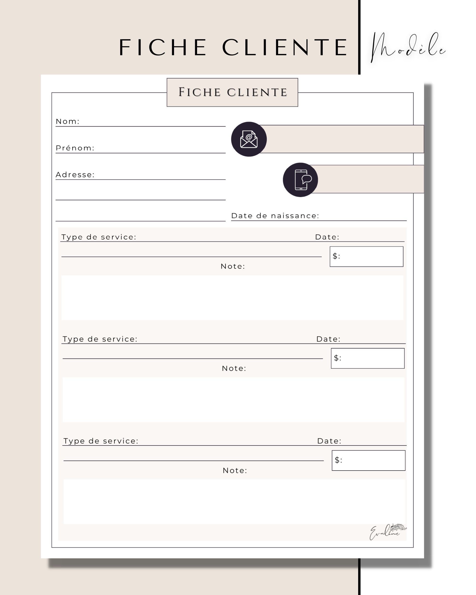 Fiche client/cliente profile à imprimer, téléchargement instantané ...
