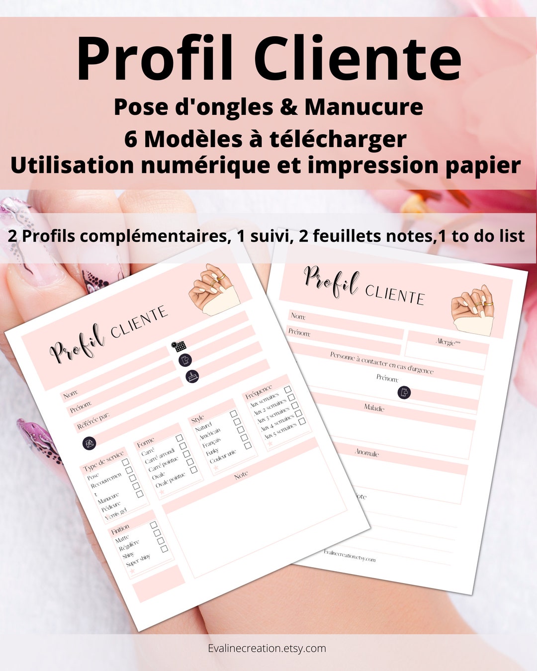 FICHE CLIENTE ONGLES, Cliente profil numérique, modèle à télécharger et ...