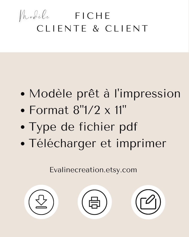 Fiche client/cliente profile à imprimer, téléchargement instantané ...