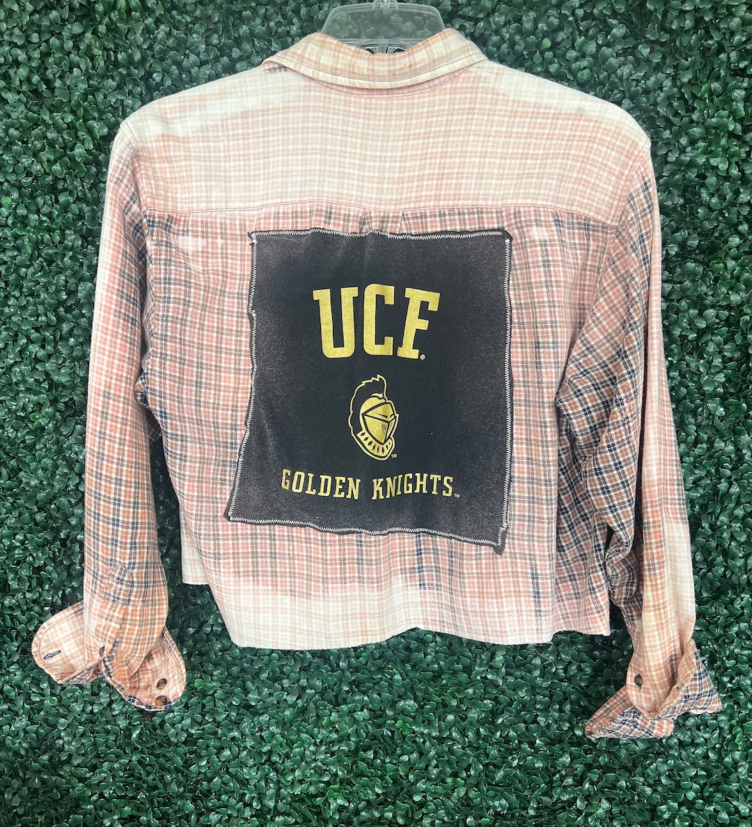 University of CENTRAL FLORIDA Upcycled Hand Bleached Cropped Flannel ...
