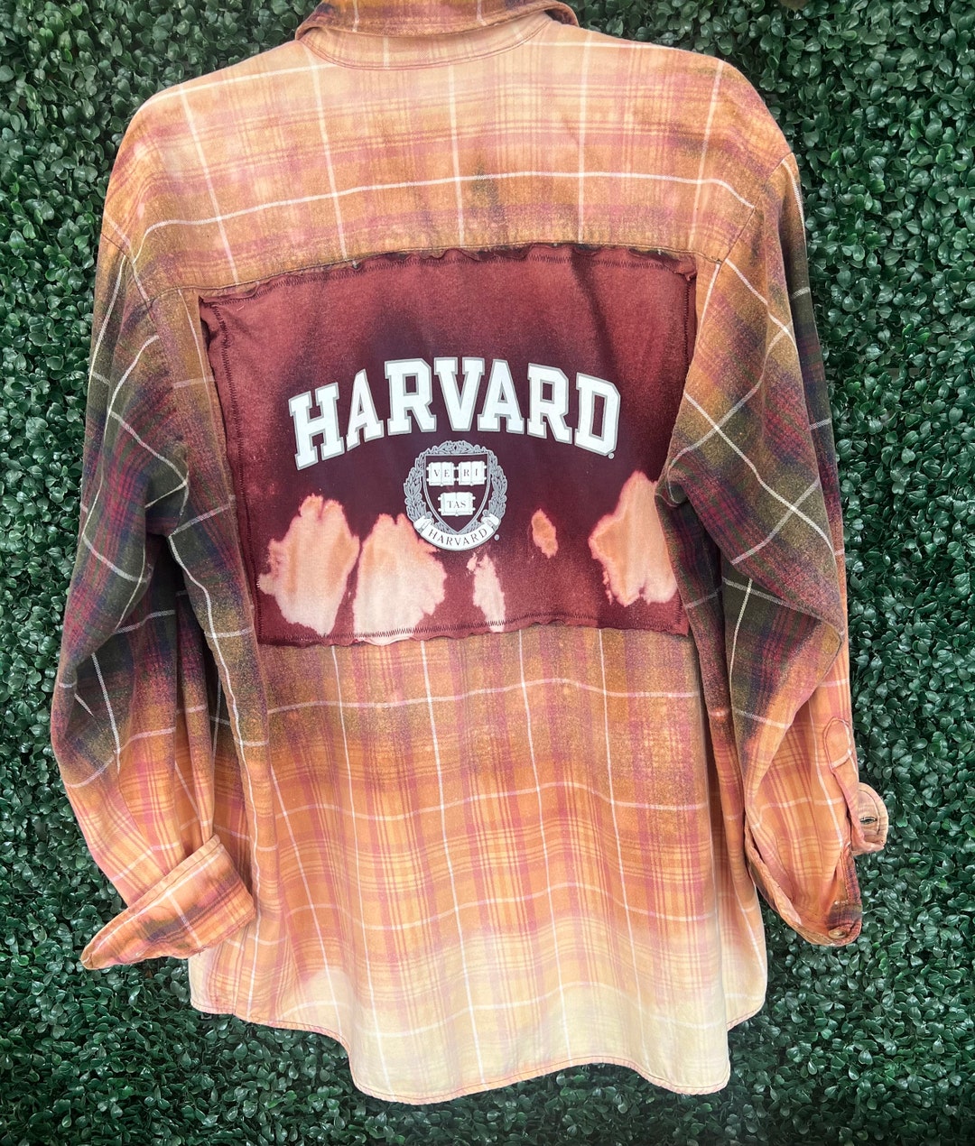 HARVARD UNIVERSITY Upcycled Hand Bleached Flannel With T-shirt Patch on ...