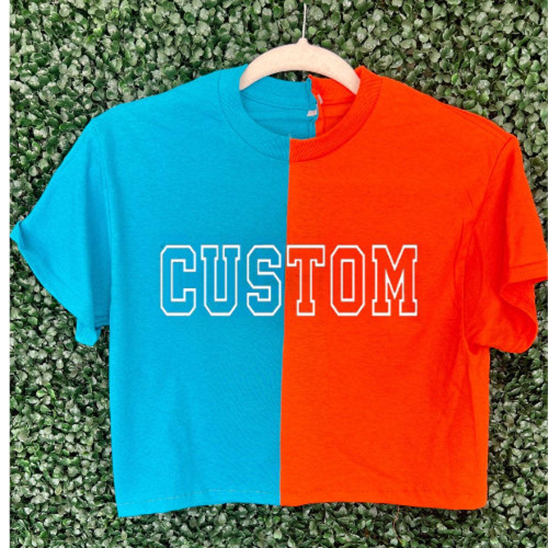 Custom College/ Team Apparel- Half and Half T-shirt or Crop Divided Tee ...