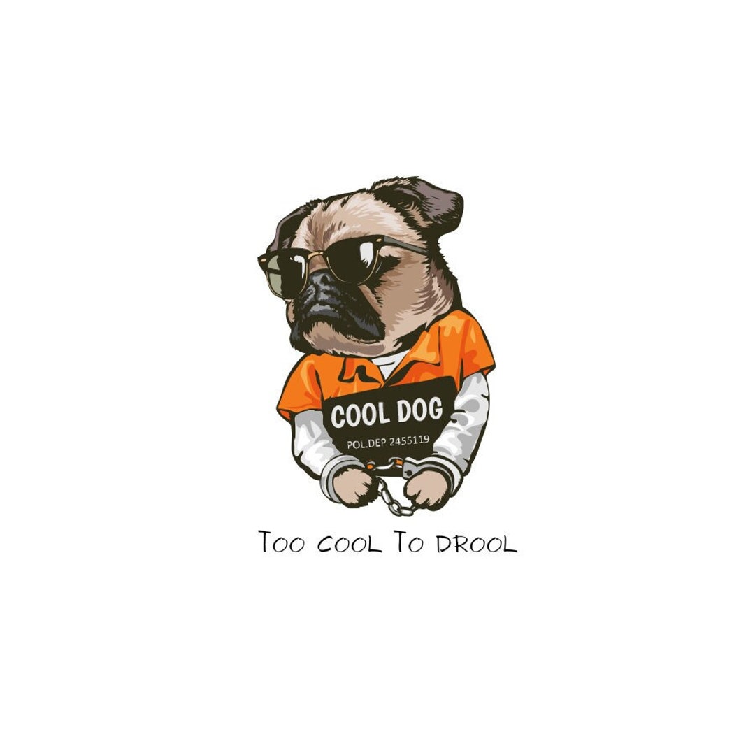 Too Cool to Drool Pug Rectangle Sticker, Dog Sticker, Water Bottle ...