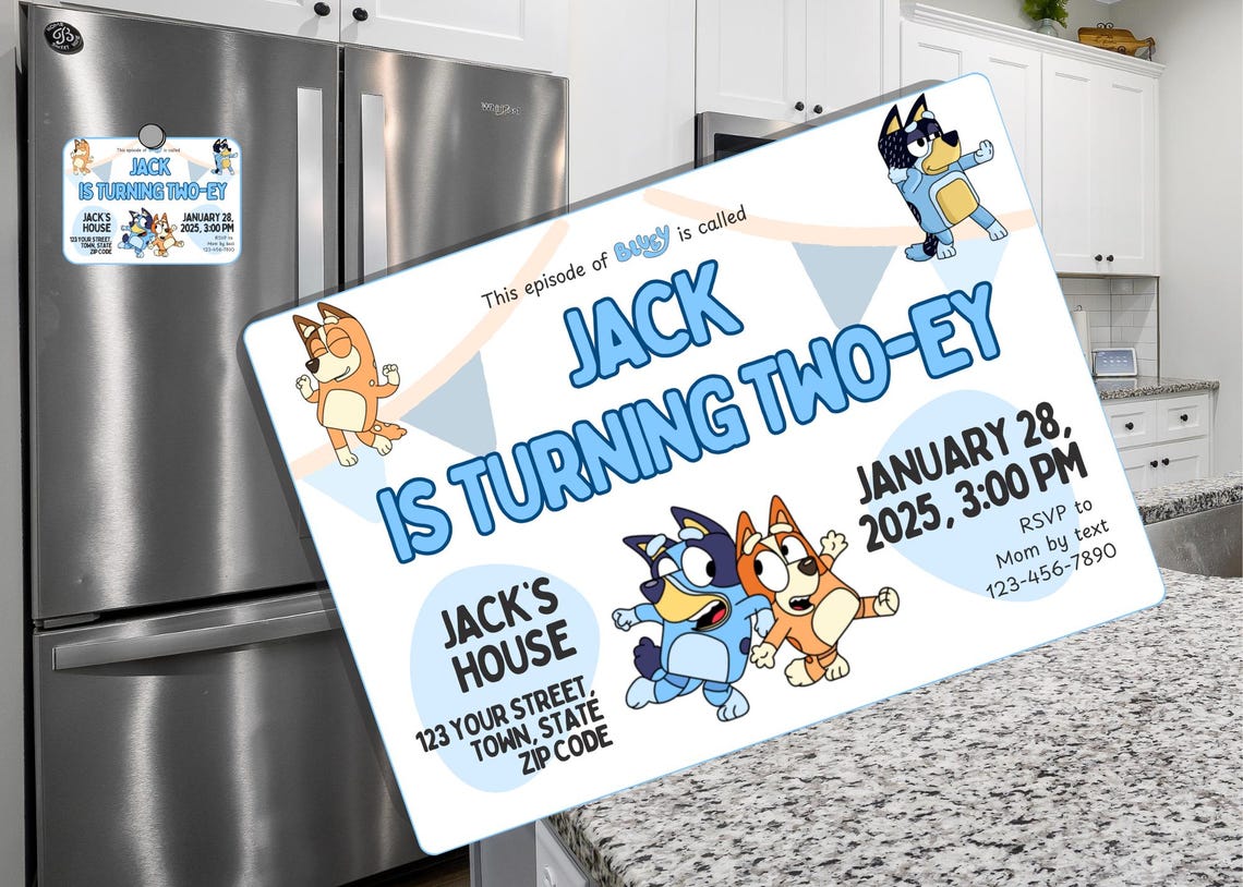 Bluey Cartoon Twoey Birthday Invitation Template Custom Digital ...